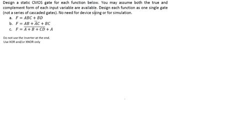 Solved Design A Static Cmos Gate For Each Function Below