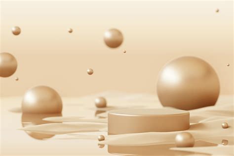 플랫폼 연단 해변 사막 럭셔리 우아한 카운터 브랜드 서클 거품이 있는 바다 표면과 모래는 플로트 베이지 골드 라이트를 배경으로 표시합니다 화장품 미용 제품 또는 스킨케어