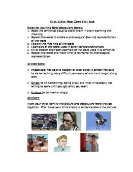 Book Activity Click Clack Moo By SpeechCorner TpT