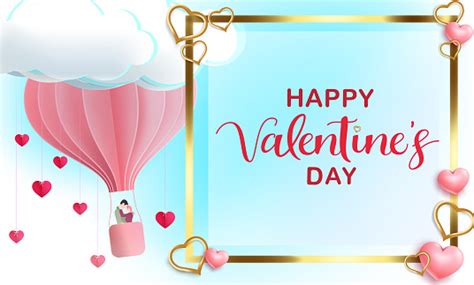 발렌타인 데이 벡터 템플릿 디자인 프레임과 커플 캐릭터 로맨틱 플로잉 심장 열기구 모양 종이 컷 요소와 해피 발렌타인 데이 텍스트 2월에 대한 스톡 벡터 아트 및 기타