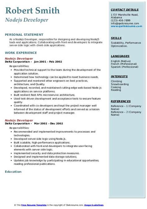 Node Js Developer Resume Samples Qwikresume