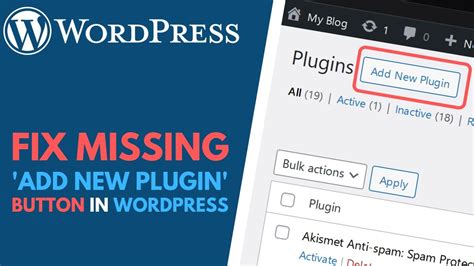 Wordpress Fix Missing Add New Plugin Or Add New Theme Buttons In The Dashboard Youtube