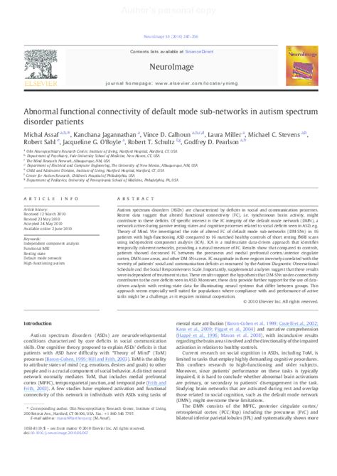 Pdf Abnormal Functional Connectivity Of Default Mode Sub Networks In