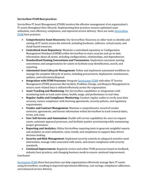 servicenow itam best practices pdf
