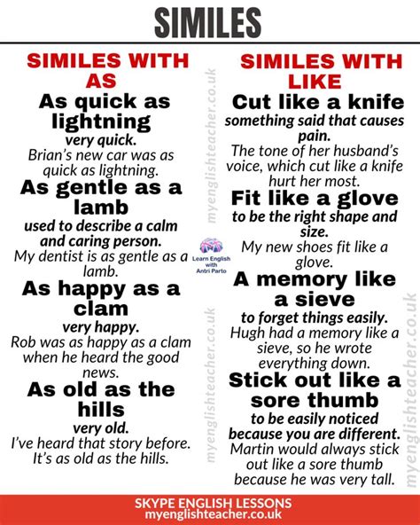 Similes With AS And LIKE Good Vocabulary Words Good Vocabulary English Vocabulary Words