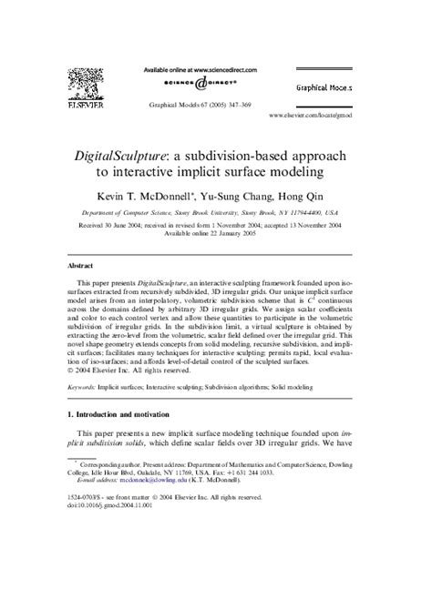 Pdf Digitalsculpture A Subdivision Based Approach To Interactive Implicit Surface Modeling