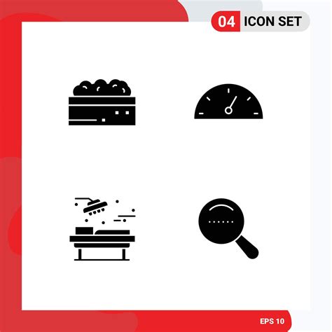 Set Of 4 Vector Solid Glyphs On Grid For Botanical Room Plant Performance Magnifier Editable