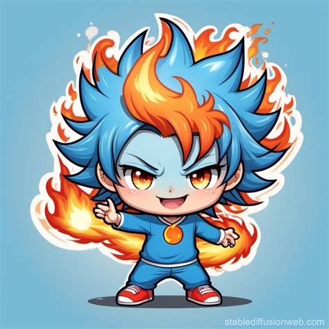 Comet Mascot With Light Blue Face And Flaming Orange Hair In Chibi