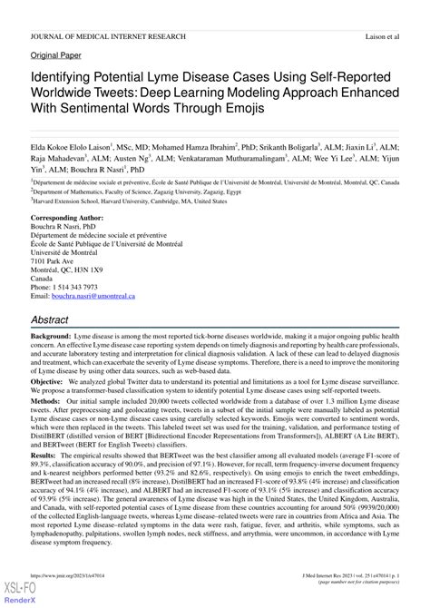 PDF Identifying Potential Lyme Disease Cases Using Self Reported Worldwide Tweets Deep