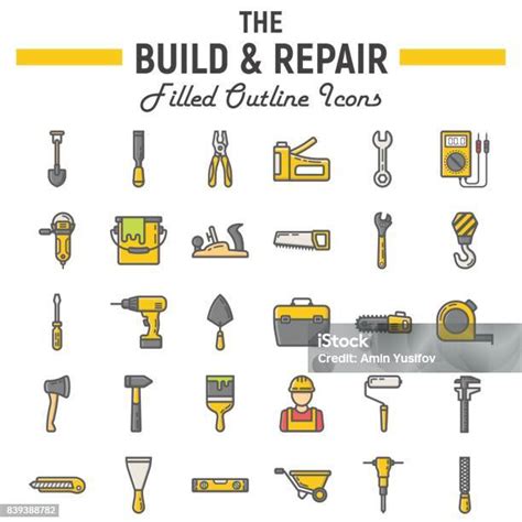빌드 및 복구 개요 아이콘 세트 건축 기호 컬렉션 벡터 스케치 아이콘 일러스트 흰색 배경 Eps 10에 고립 된 화려한 라인