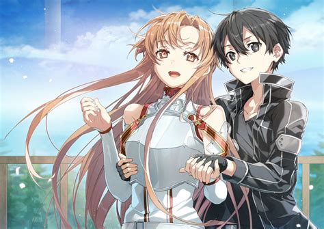 Safebooru 1boy 1girl Absurdres Armor Asuna Sao Bare Shoulders Black