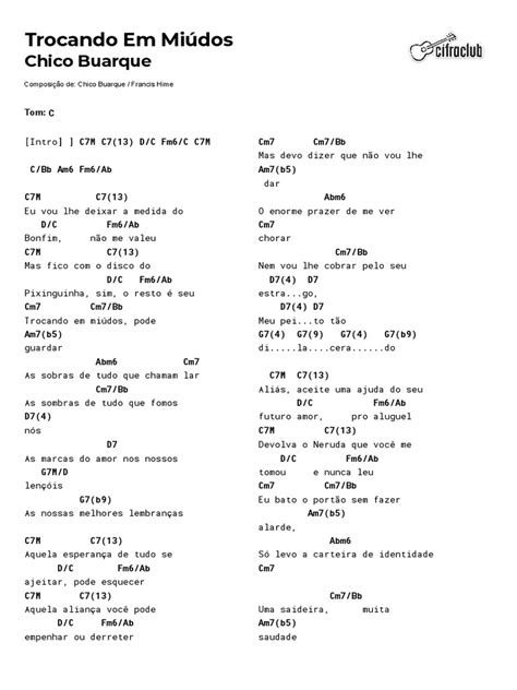 Cifra Club Chico Buarque Trocando Em Miúdos Pdf