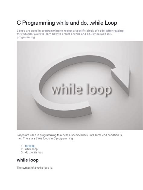 C Programming While And Do Pdf Software Development Computing