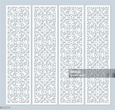 레이저 컷 장식 레이스 테두리 패턴 책갈피 템플릿 집합입니다 캐비닛 프렛 워크 패널 레이저 컷 금속 패널 나무 조각 벡터 0명에