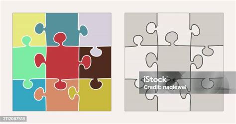 벡터 3x3 모양 색상 직소 퍼즐 그리드 템플릿 평면 디자인 컬렉션 0명에 대한 스톡 벡터 아트 및 기타 이미지 0명 가리기 개념 Istock