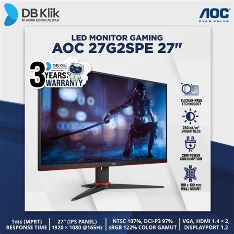 Led Monitor Gaming Aoc 27g2spe 27 165hz Fhd Hdmi Vga Dp 27g2spe70