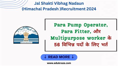 Hp Jal Shakti Vibhag Division Nadaun Recruitment 2024 Apply For Para Pump Operator Para Fitter