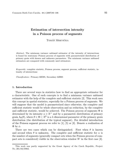 Pdf Estimation Of Intersection Intensity In A Poisson Process Of Segments