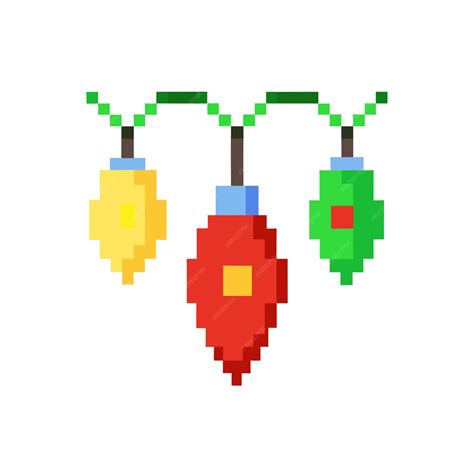 Colorful Pixel Art Christmas Lights Hanging On Green String Festive