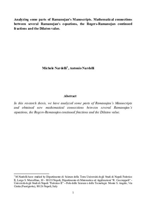 Pdf Analyzing Some Parts Of Ramanujans Manuscripts Mathematical Connections Between Several