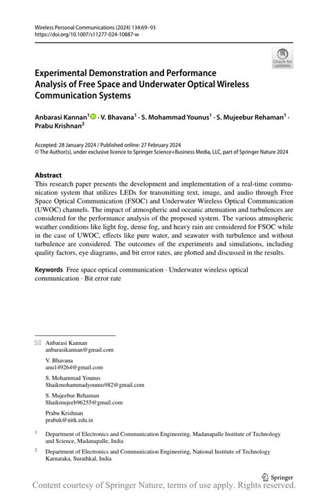 Experimental Demonstration And Performance Analysis Of Free Space And Underwater Optical
