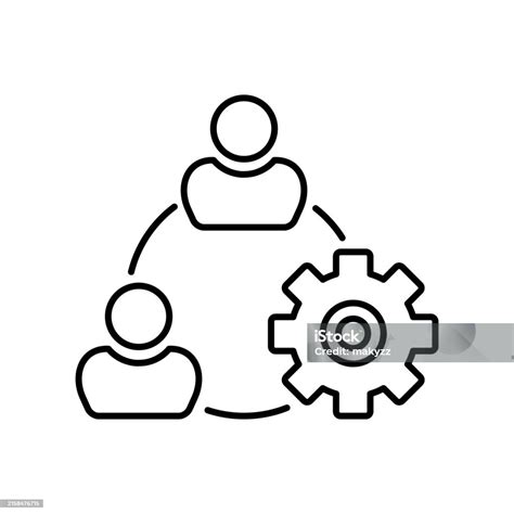 개발 개요 아이콘입니다 화살표 원의 남성 인물과 톱니바퀴 설정 처리 워크플로우 프로세스 아이콘 데이터 업데이트 라인 아이콘 편집 가능한 획 가격에 대한 스톡 벡터 아트 및