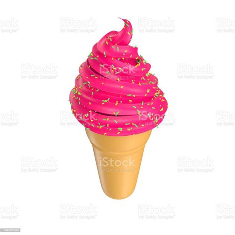 흰색 배경에 분리된 스프링클이 있는 아이스크림 콘의 3d 렌더링 0명에 대한 스톡 사진 및 기타 이미지 0명 3차원 형태 냉동된 Istock
