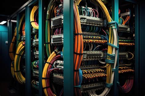 Premium Ai Image Server Room With Switch Internet Cables And Wires Fiber Optic Equipment In