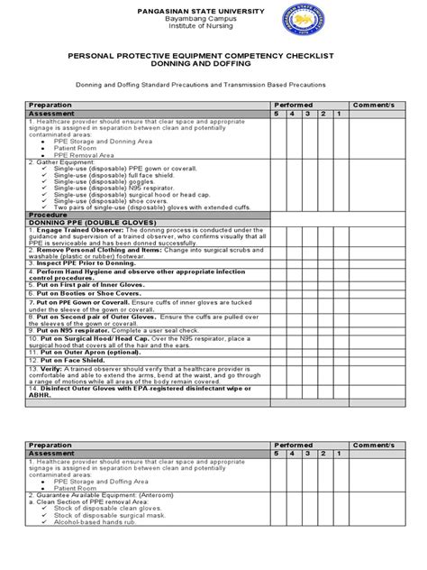 Ppe Checklist Pdf Personal Protective Equipment Medicine