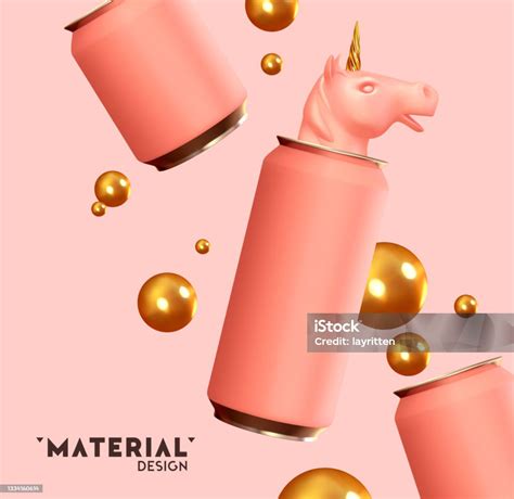 핑크 알루미늄 철 캔 유니콘 헤드와 현실적인 배경 디자인 광고 프리젠 테이션 알코올 소다 차 에너지 음료의 브랜딩을위한 추상적