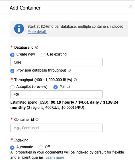 azure how to set throughput rus for the whole database in cosmosdb
