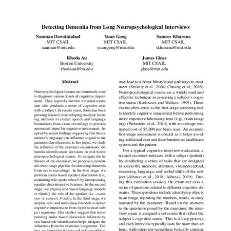 Detecting Dementia From Long Neuropsychological Interviews Acl Anthology