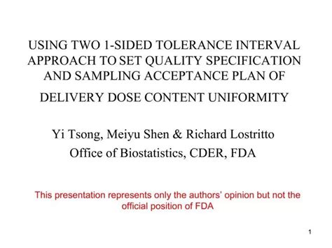 Ppt Using Two 1 Sided Tolerance Interval Approach To Set Quality Specification And Sampling