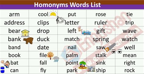 Homonyms List