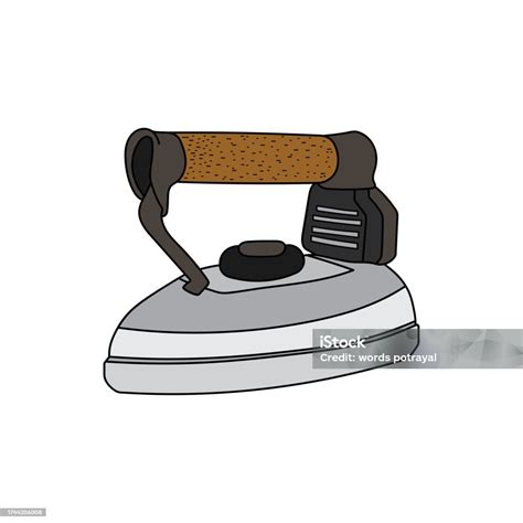 아이들은 만화 벡터 일러스트레이션 의류 철 세탁 나무 손잡이를 흰색 배경에 격리 가사 집안일에 대한 스톡 벡터 아트 및 기타 이미지 가사 집안일 가정 생활 다리미