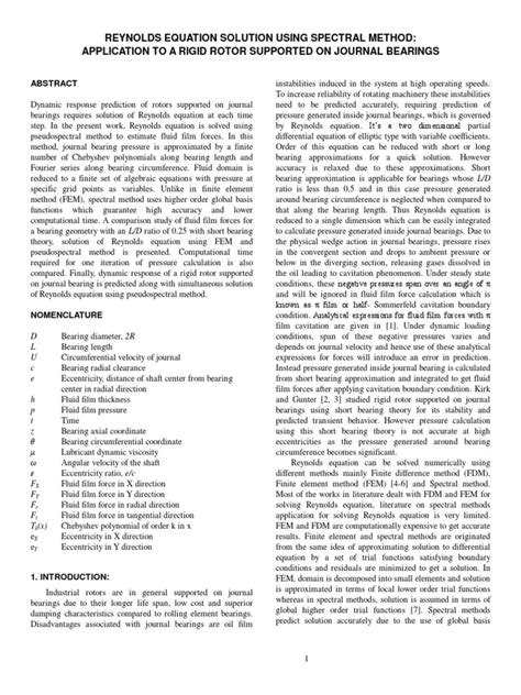 Reynolds Equation Solution Using Spectral Method Application To A Rigid Rotor Supported On