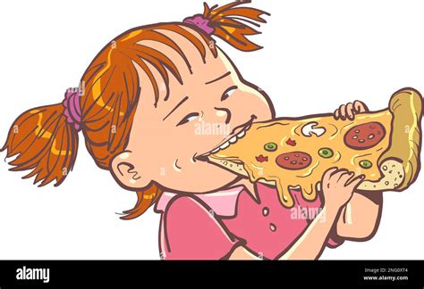 Girl Eating Pizza Clipart