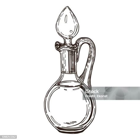 유리 병 식물성 기름주전자 손으로 그린 검은 색 윤곽 흰색 배경에 고립 건강한 식생활에 대한 스톡 벡터 아트 및 기타 이미지