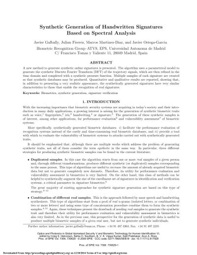 Synthetic Generation Of Handwritten Signatures Based On Spectral Analysis