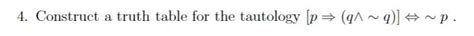 Solved 4 Construct A Truth Table For The Tautology Chegg Com