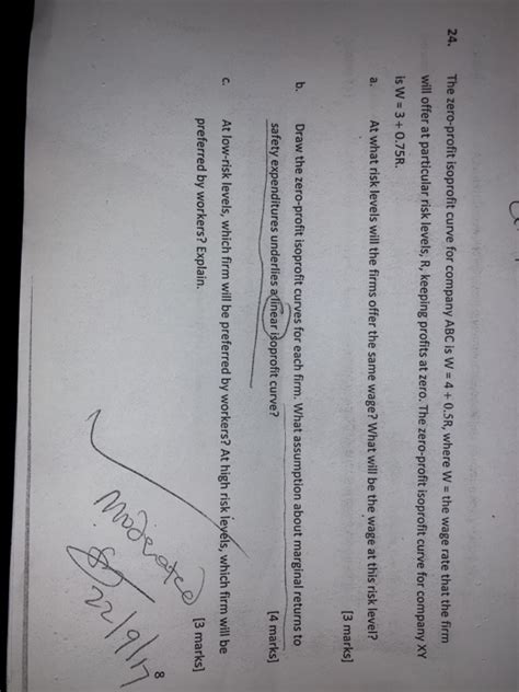 Solved 24 The Zero Profit Isoprofit Curve For Company ABC Chegg Com