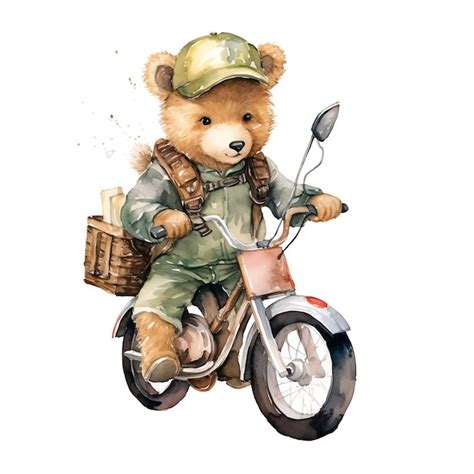Premium Ai Image Cute Watercolor Bear On Bicycle Illustration Teddy Bears Clipart