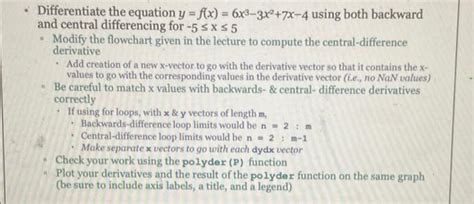 Solved Numerically Differentiate The Function Y X