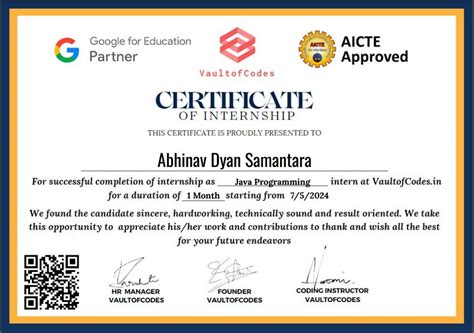 Abhinav Dyan Samantara On Linkedin Internship Java Vaultofcodes