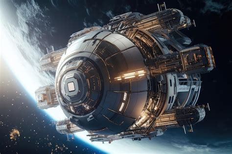 Premium Ai Image A Futuristic Space Station With Sleek Design And Advanced Technology Orbiting