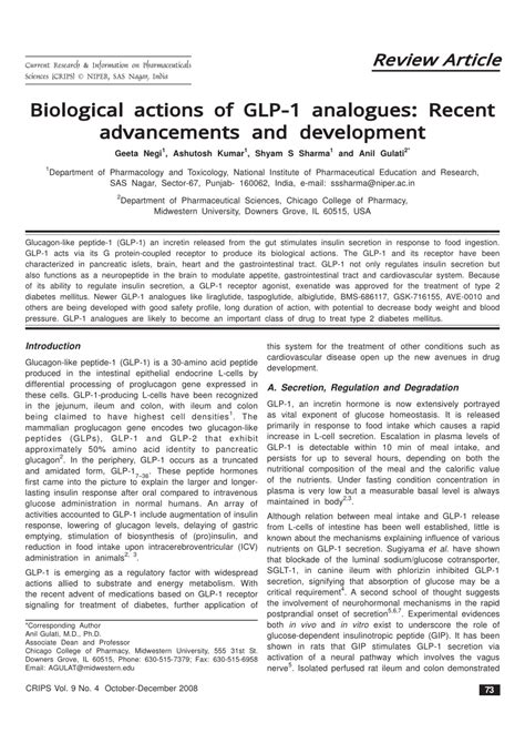 Pdf Biological Actions Of Glp 1 Analogues Recent Advancements And Development