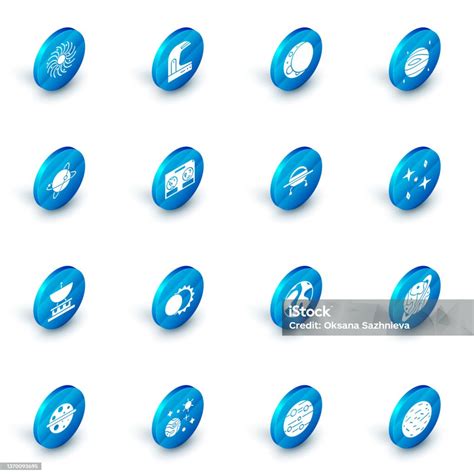 세트 우주 비행사 헬멧 달 행성 금성 행성 지구 궤도 위성 접시 밤 하늘의 천체지도 떨어지는 별과 Ufo 비행 우주선 아이콘 벡터 3차원 형태에 대한 스톡 벡터 아트 및