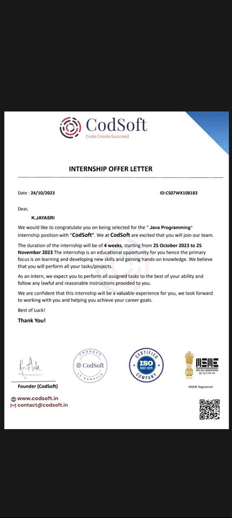 jayasri kumaravel on linkedin internship javaprogramming