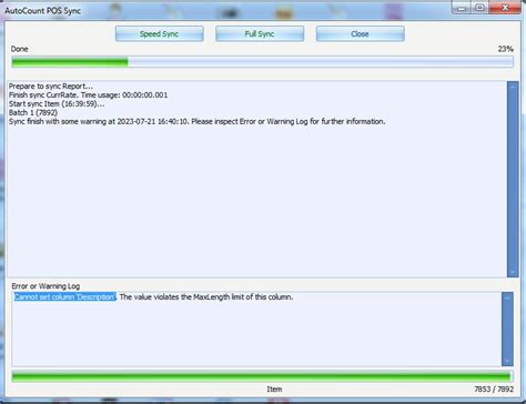 Pos FNB Sync Error Column Description Hit MaxLength Limit AutoCount Resource Center
