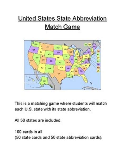 United States State Abbreviation Match Game Amped Up Learning